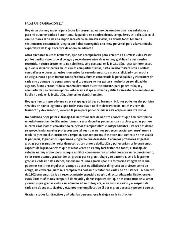 Palabras Graduación 11 | PDF | Amor