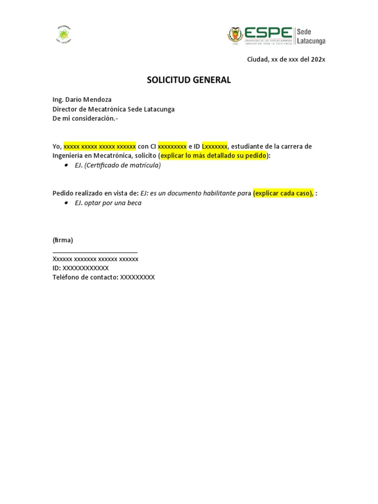 Formato Solicitudes Generales | PDF