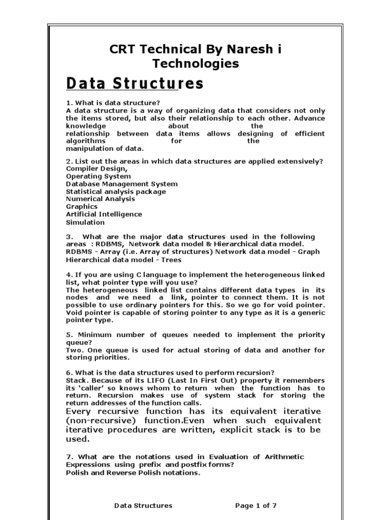 Data Structures: CRT Technical by Naresh I Technologies | PDF | C (Programming Language ...