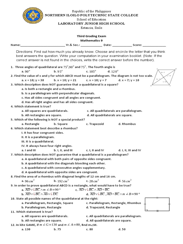 Grade 9 Multiple 3rd Grading | PDF | Rectangle | Triangle