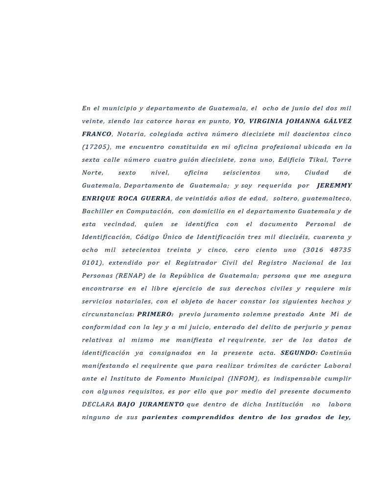 Declaracion Jurada Empleo Infom | PDF | Guatemala | Justicia