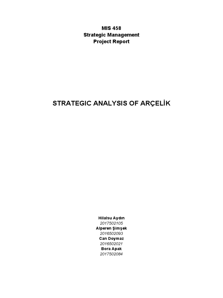 Strategic Analysis of Arçelik: MIS 458 Strategic Management Project ...