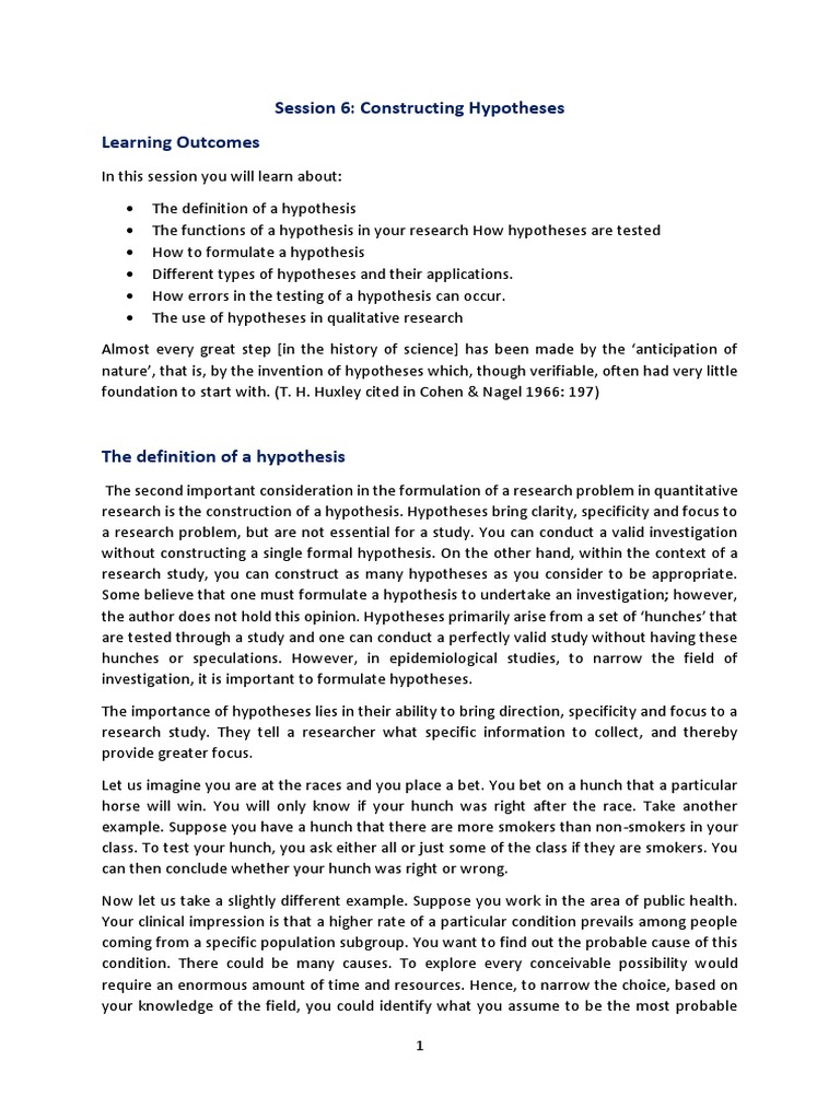 Session 6 Constructing and Testing Hypothesis | PDF | Hypothesis | Type ...