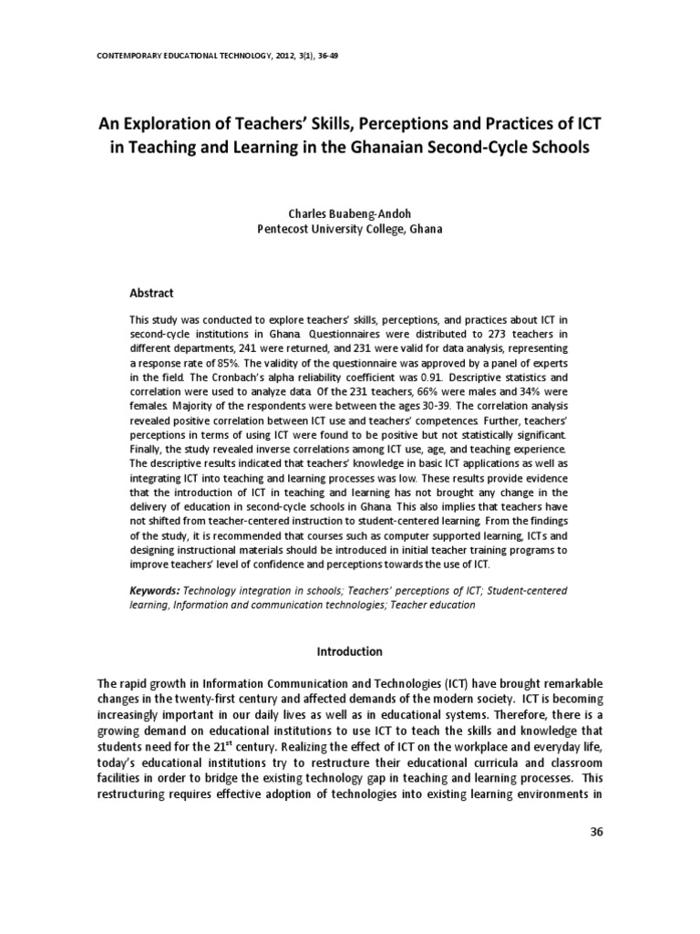 An Exploration of Teachers Skills Perceptions and Practices of Ict in ...