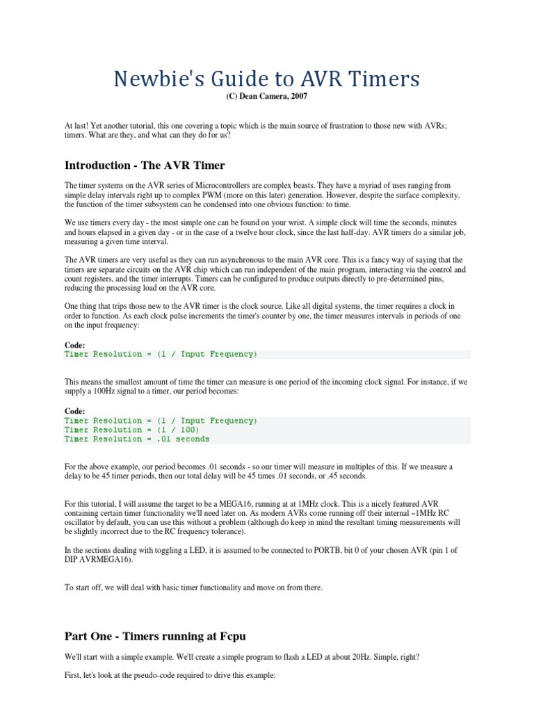 Newbie S Guide To Avr Timers Pdf Timer Frequency