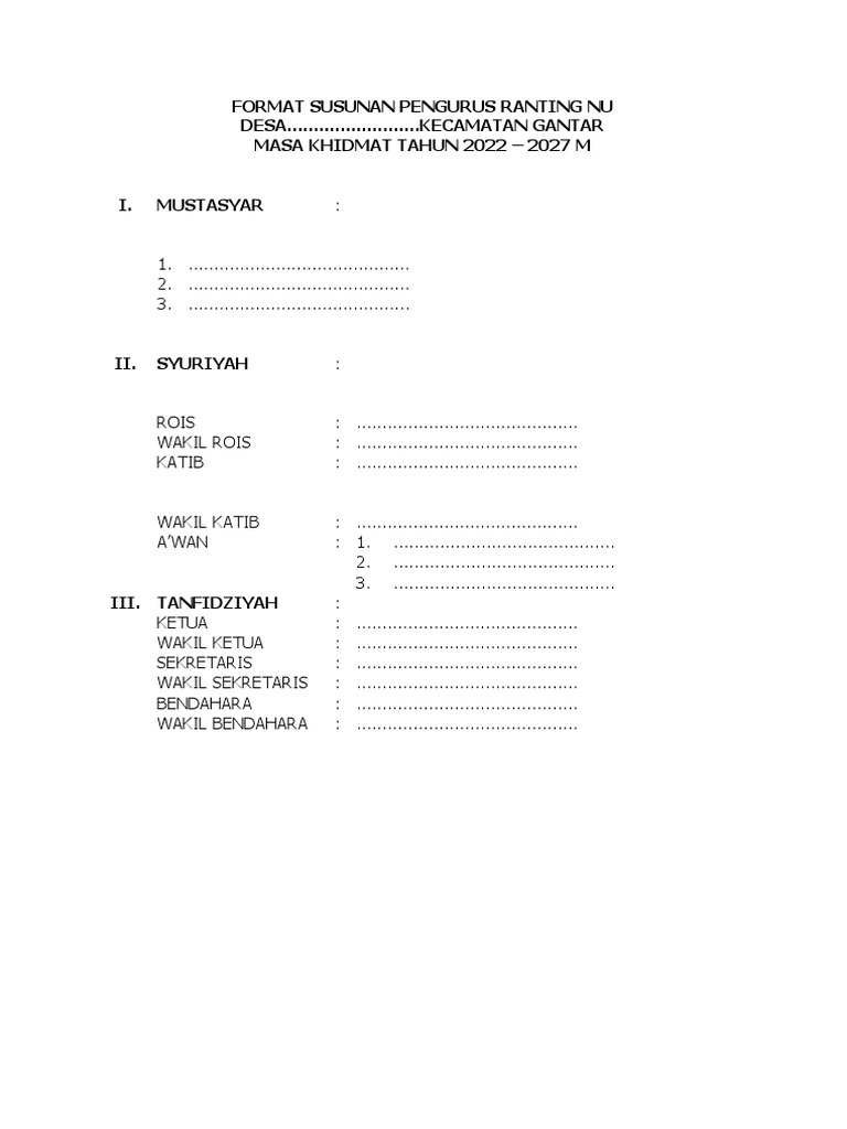 Format Susunan Pengurus Ranting Nu | PDF