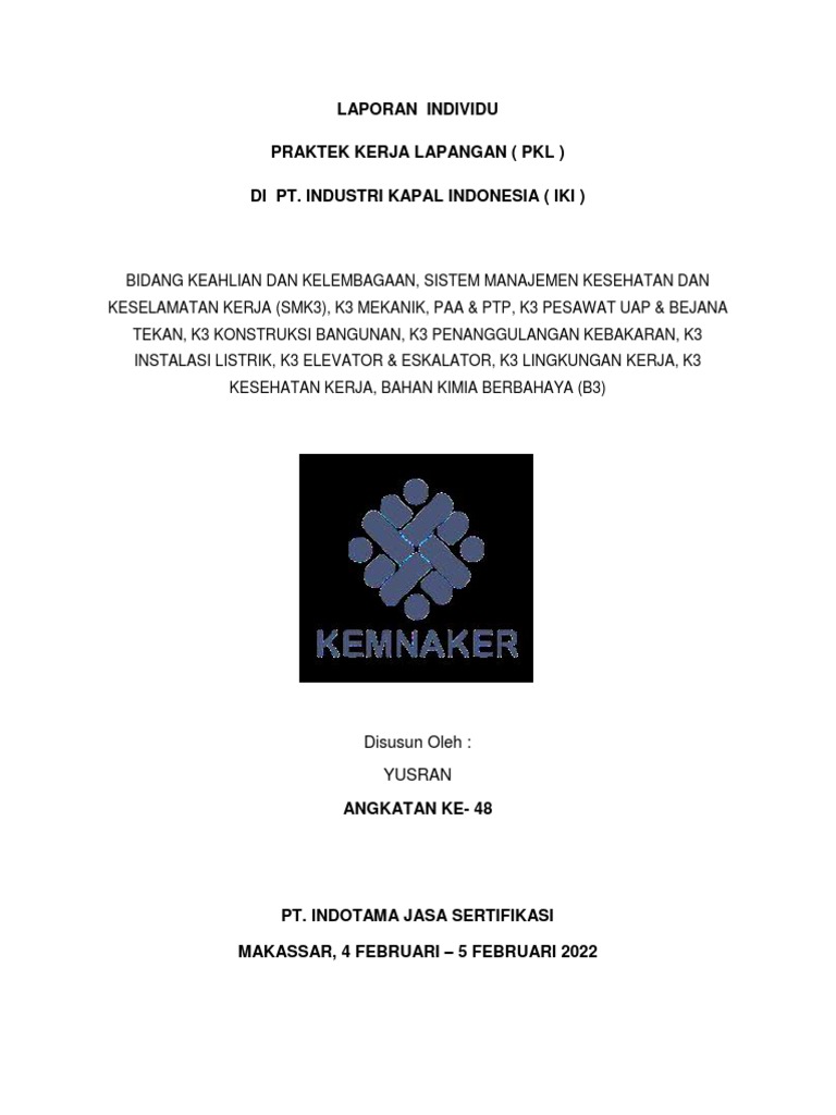 Yusran Laporan Individu PKL Ak3u | PDF | Teknologi & Rekayasa