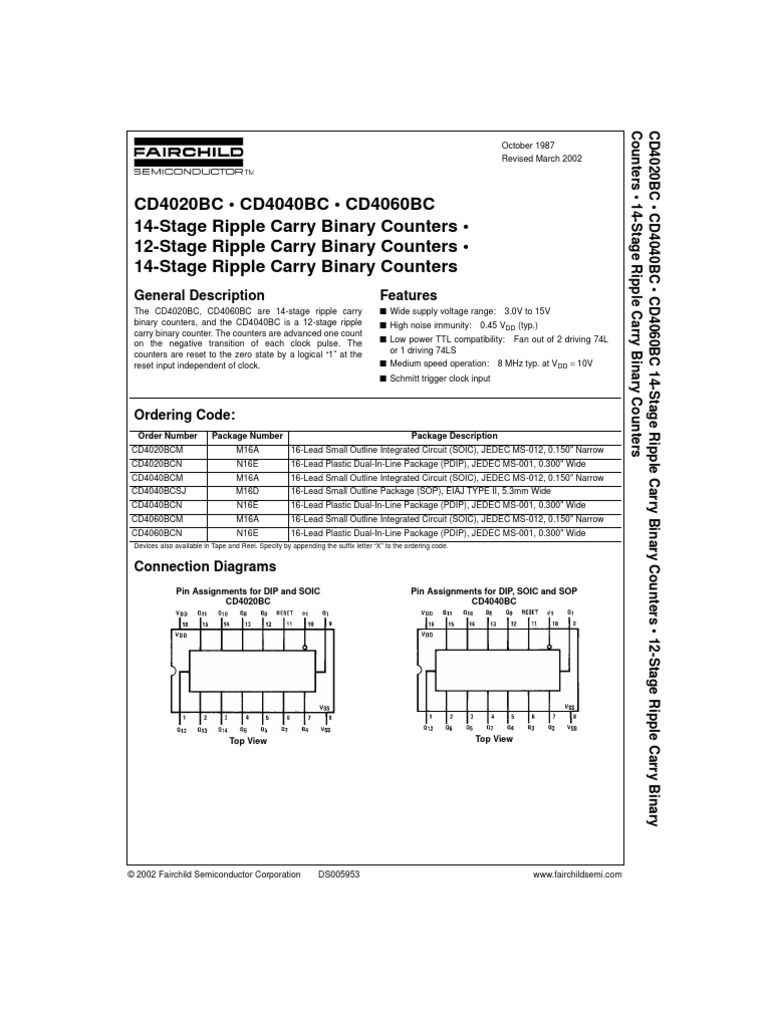CD4020BC - CD4040BC - CD4060BC 14-Stage Ripple Carry Binary Counters - 12-Stage Ripple Carry ...