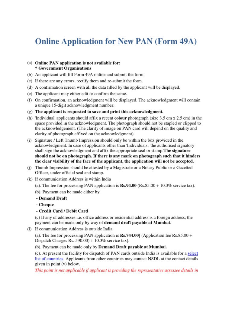 Guidelines for Completing Online Form 49A and Submitting an Application ...