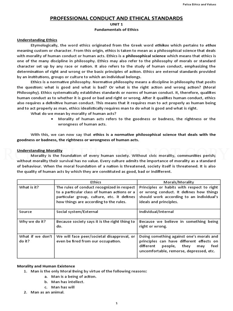 A Framework for Understanding Police Ethics: Key Concepts Regarding Morality, Values, and ...
