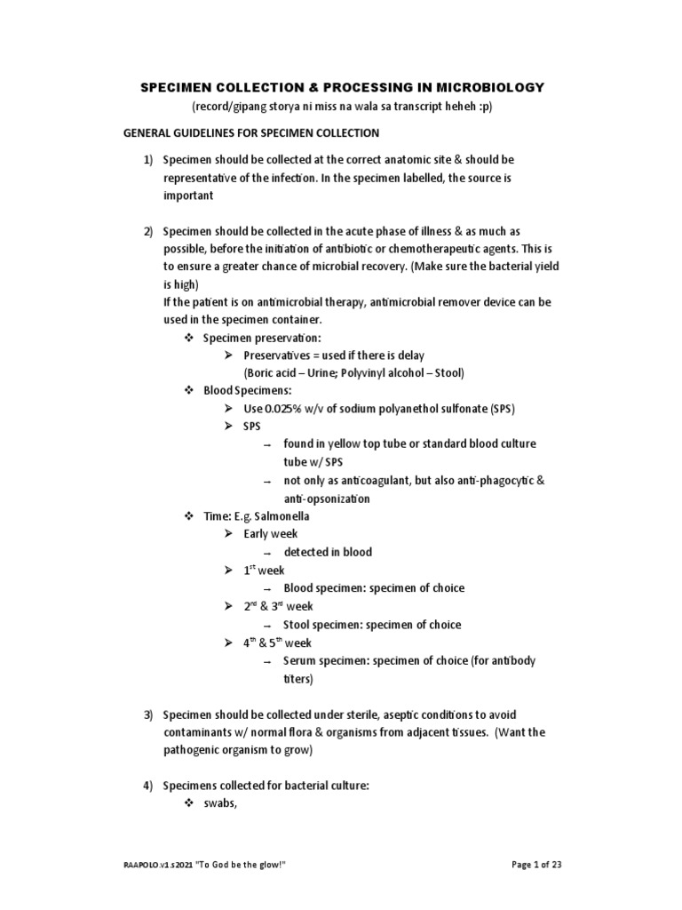 Specimen Collection & Processing | PDF | Sterilization (Microbiology ...