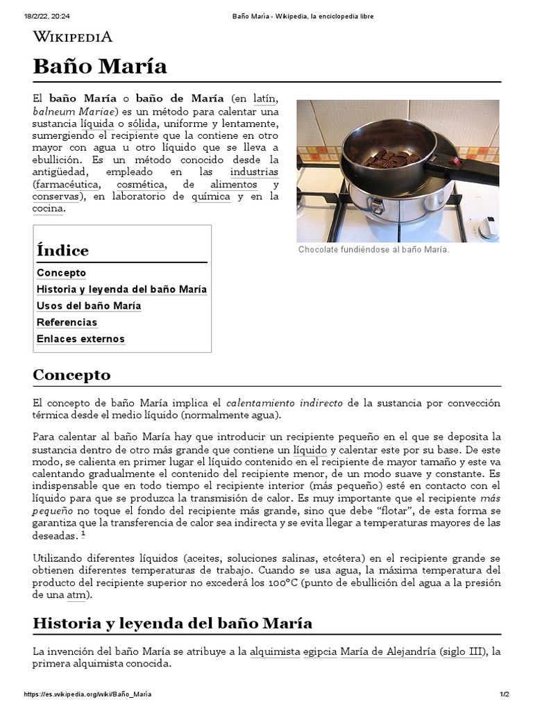 Baño María - Wikipedia, La Enciclopedia Libre | PDF | Preparación de ...