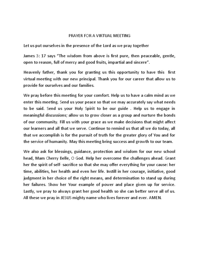 Prayer For A Virtual Meeting | PDF