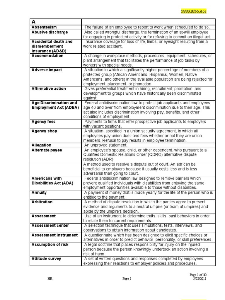 HR Glossary and Definitions Guide | PDF | Family And Medical Leave Act ...