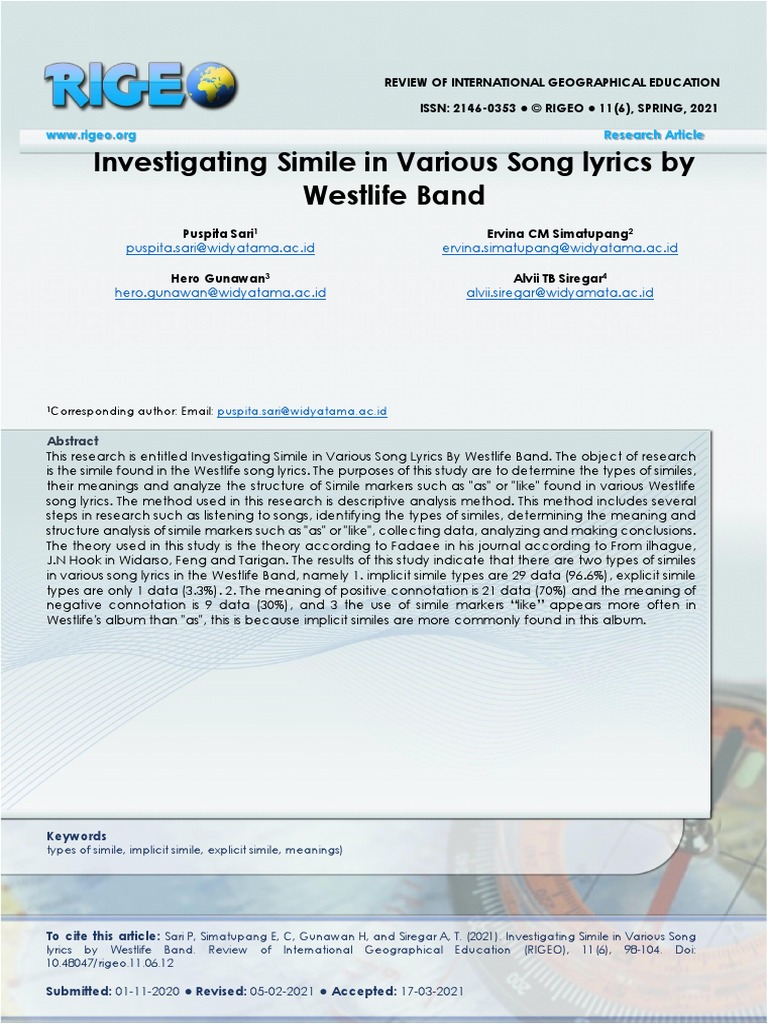 Investigating Simile in Various Song Lyrics by Westlife Band | PDF ...