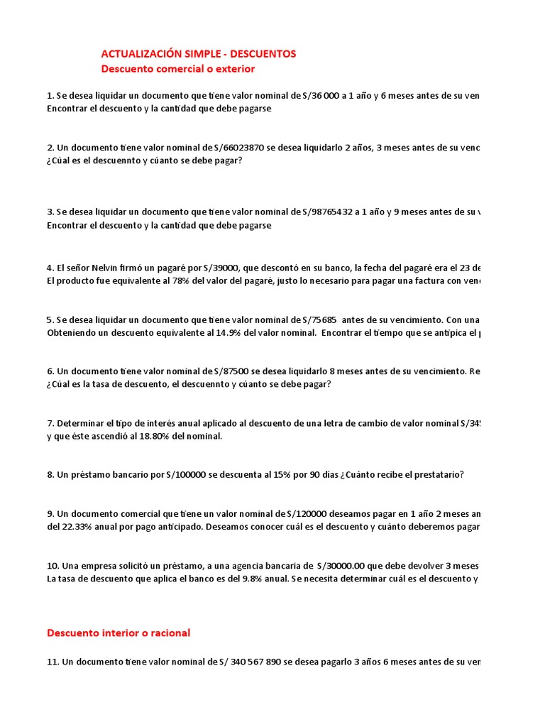 Actualización Simple - Descuentos Descuento Comercial o Exterior | PDF ...