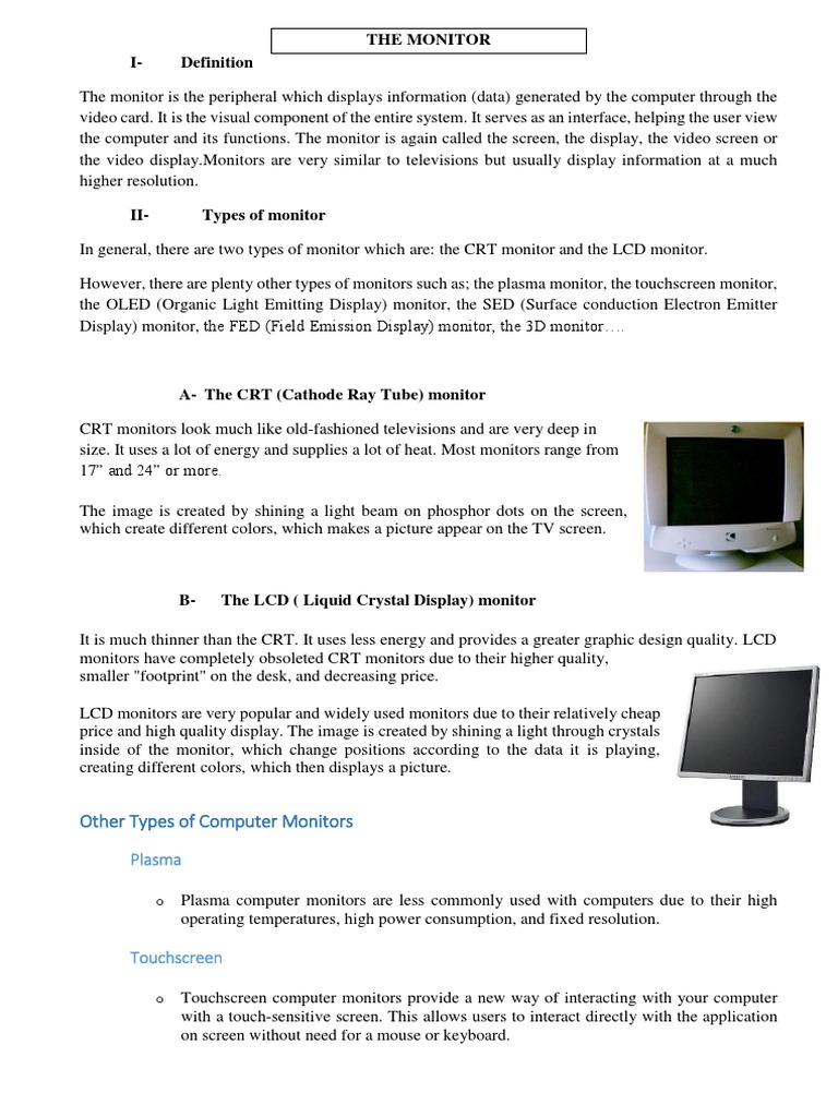 The Monitor I-: Other Types of Computer Monitors | PDF | Computer ...