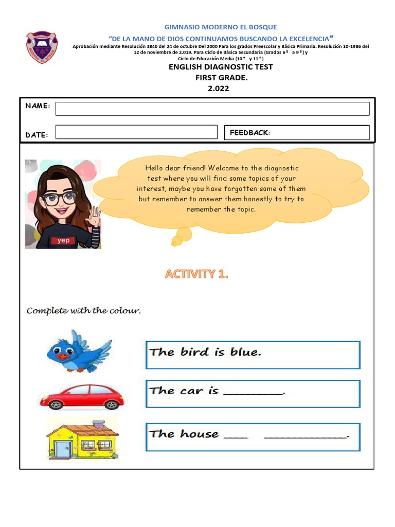 1ST Grade Diagnostic Test | PDF