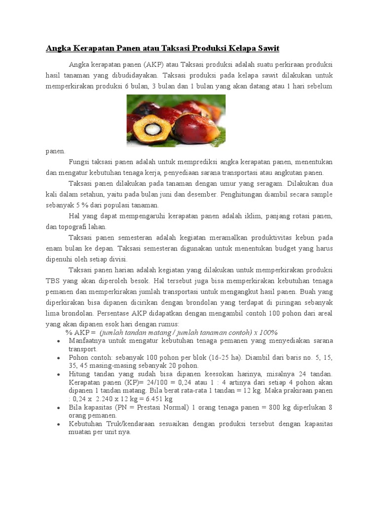 Angka Kerapatan Panen Atau Taksasi Produksi Kelapa Sawit | PDF | Sains & Matematika