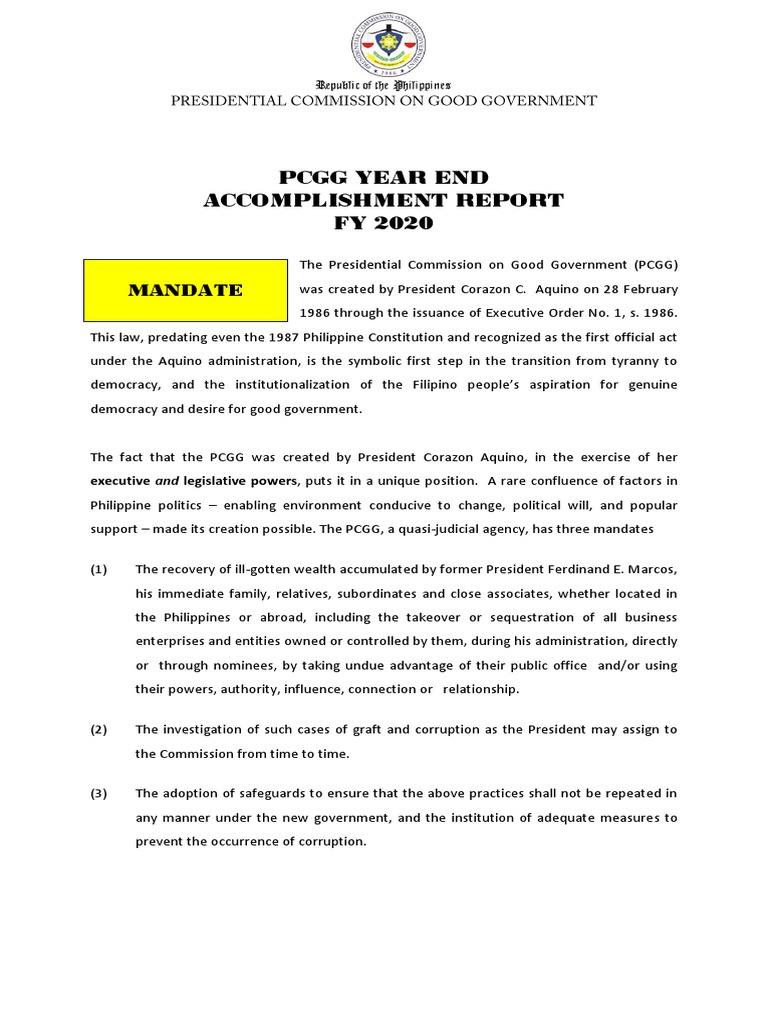 PCGG Year-End Accomplishment Report 2020 | PDF | Judiciaries | Government