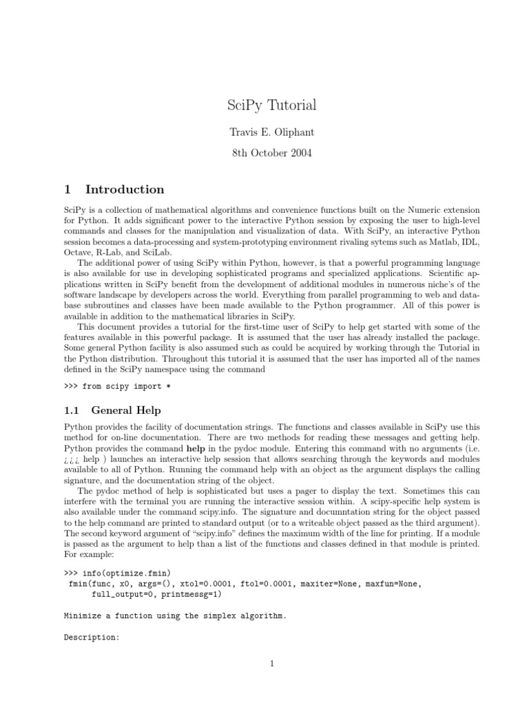 An Introduction to Using SciPy: A Tutorial for the First-Time User of ...