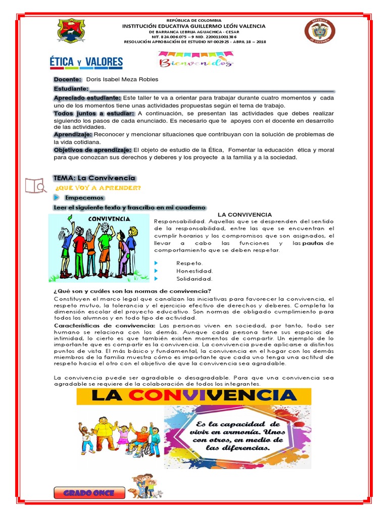 Actividad Grado Undecimo Etica y Valores | PDF | Sicología | Cognición