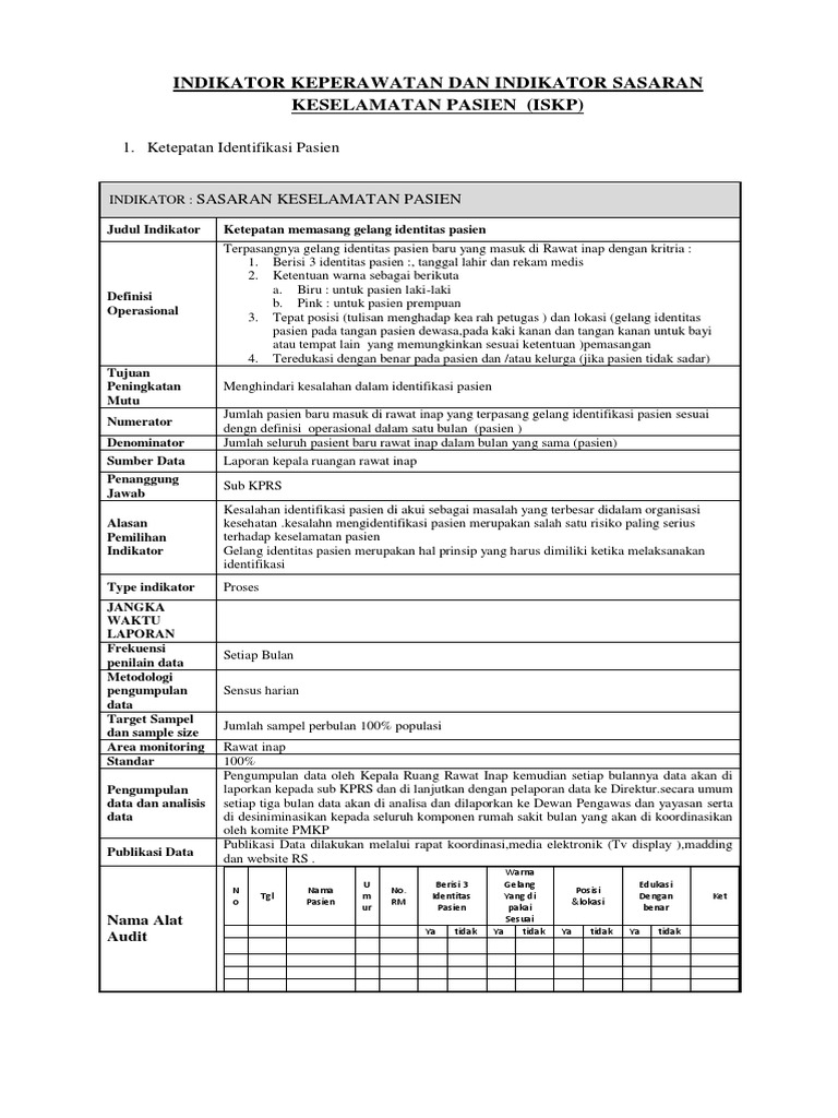 Indikator Mutu Keperawatan Dan Indikator Area Sasaran Keselamatan ...