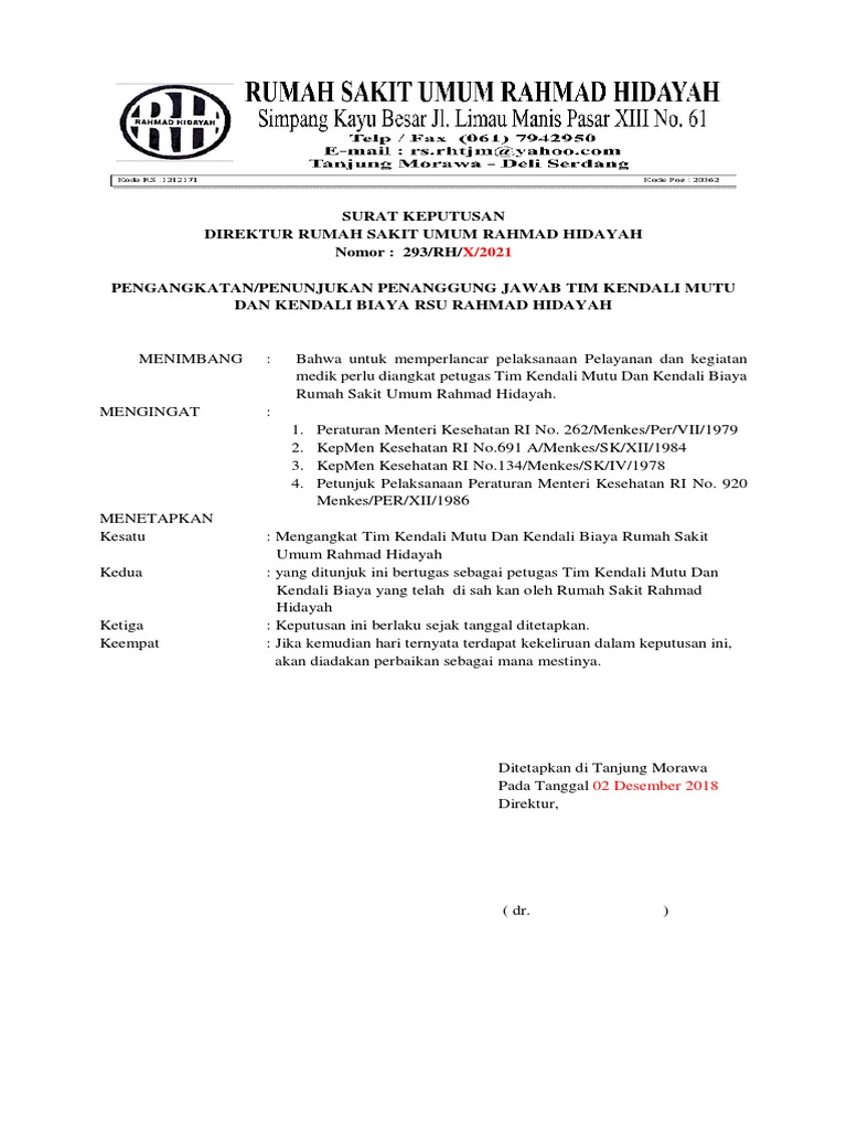 SK Tim Kendali Mutu Dan Kendali Biaya | PDF