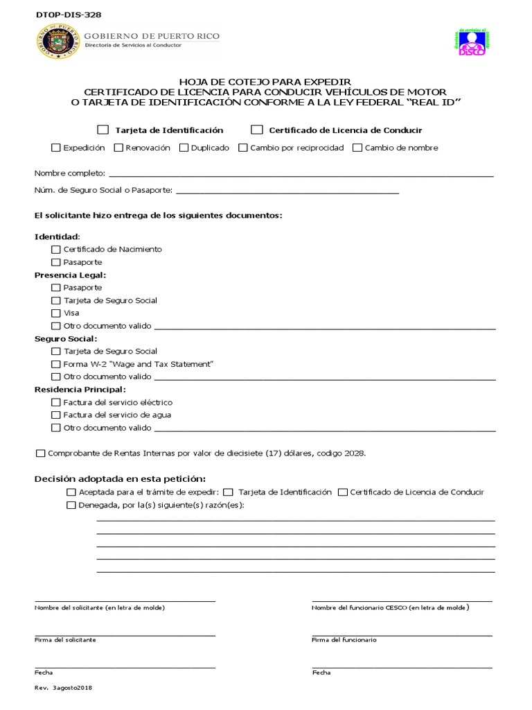 DTOP - DIS - 328 - Rev. - 3agosto2018 A 2022 | PDF | Gobierno ...