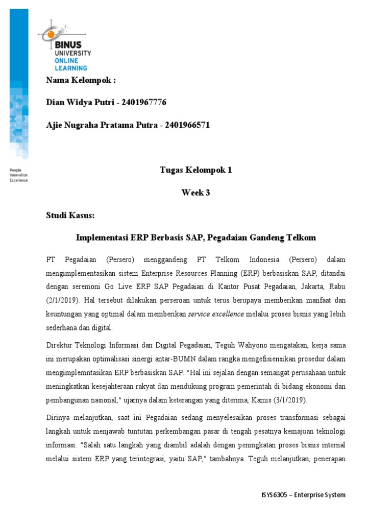 ISYS6305-Enterprise System-TK1-W3-R3 | PDF