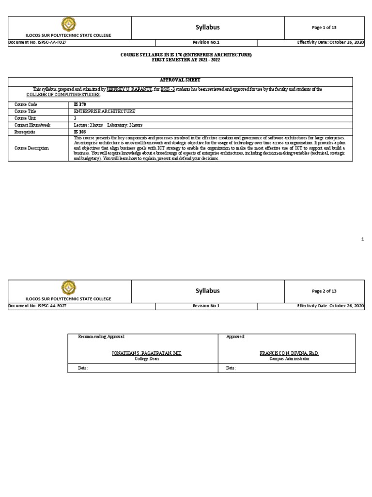 SYLLABUSS Enterprise Architecture | PDF | Critical Thinking ...