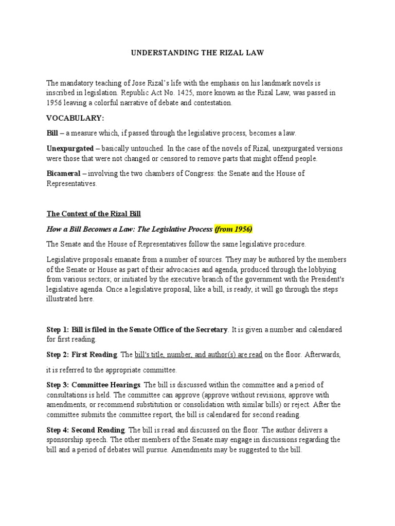 The Rizal Law: History and Impact | PDF | Bill (Law) | Government