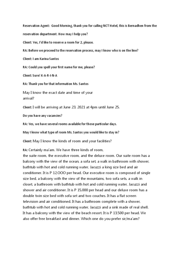 Reservation Agent Script | PDF