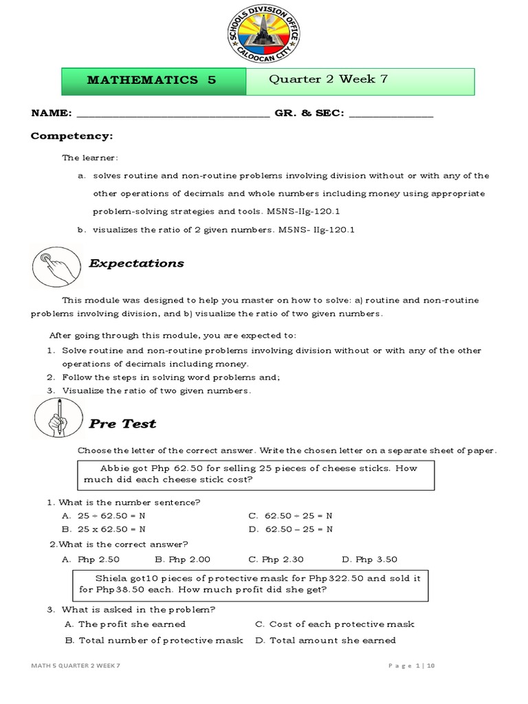 Math 5 QTR 2 Week 7 | PDF | Division (Mathematics) | Ratio