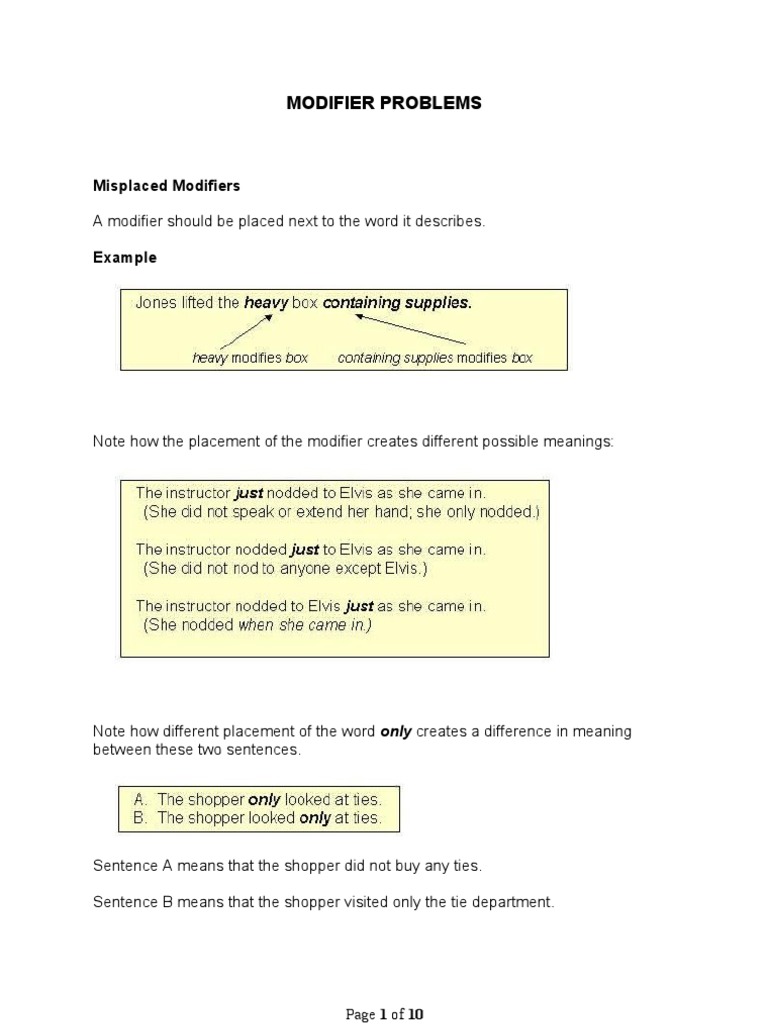 Lesson Modifier Problems | PDF | Sentence (Linguistics) | Verb Lesson Modifier Problems | PDF | Sentence (Linguistics) | Verb