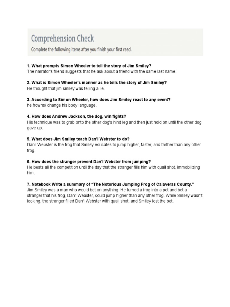 The Jumping Frog - Comprehension | PDF