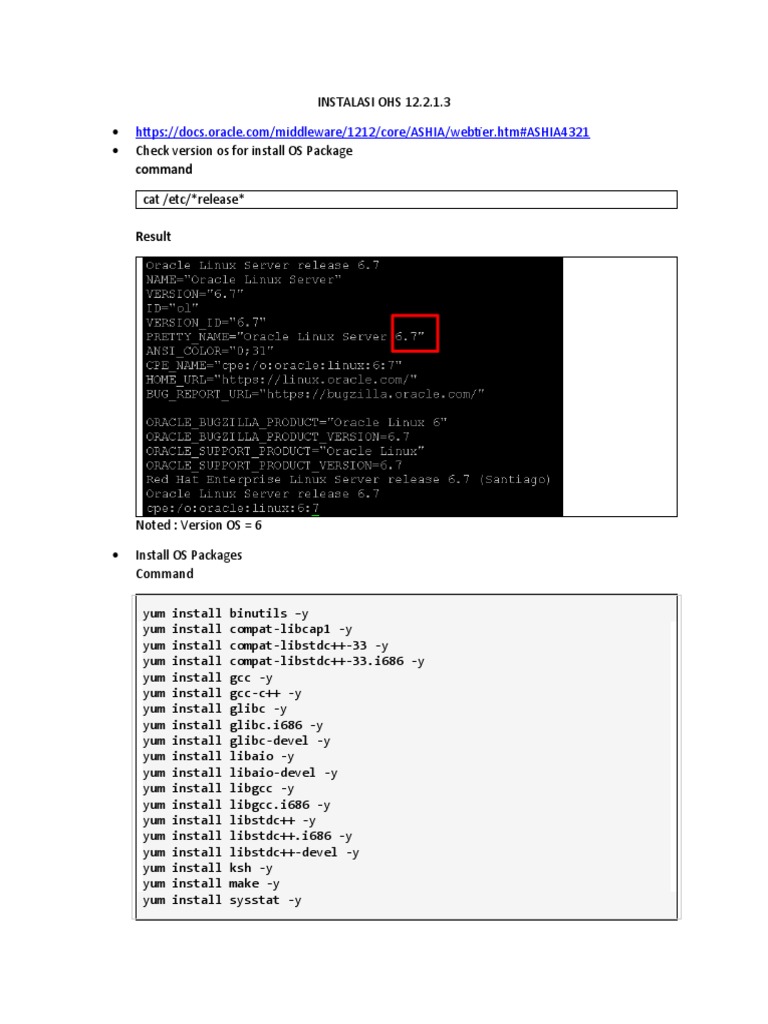 Command: INSTALASI OHS 12.2.1.3 Check Version Os For Install OS Package Cat /etc/ Release | PDF ...