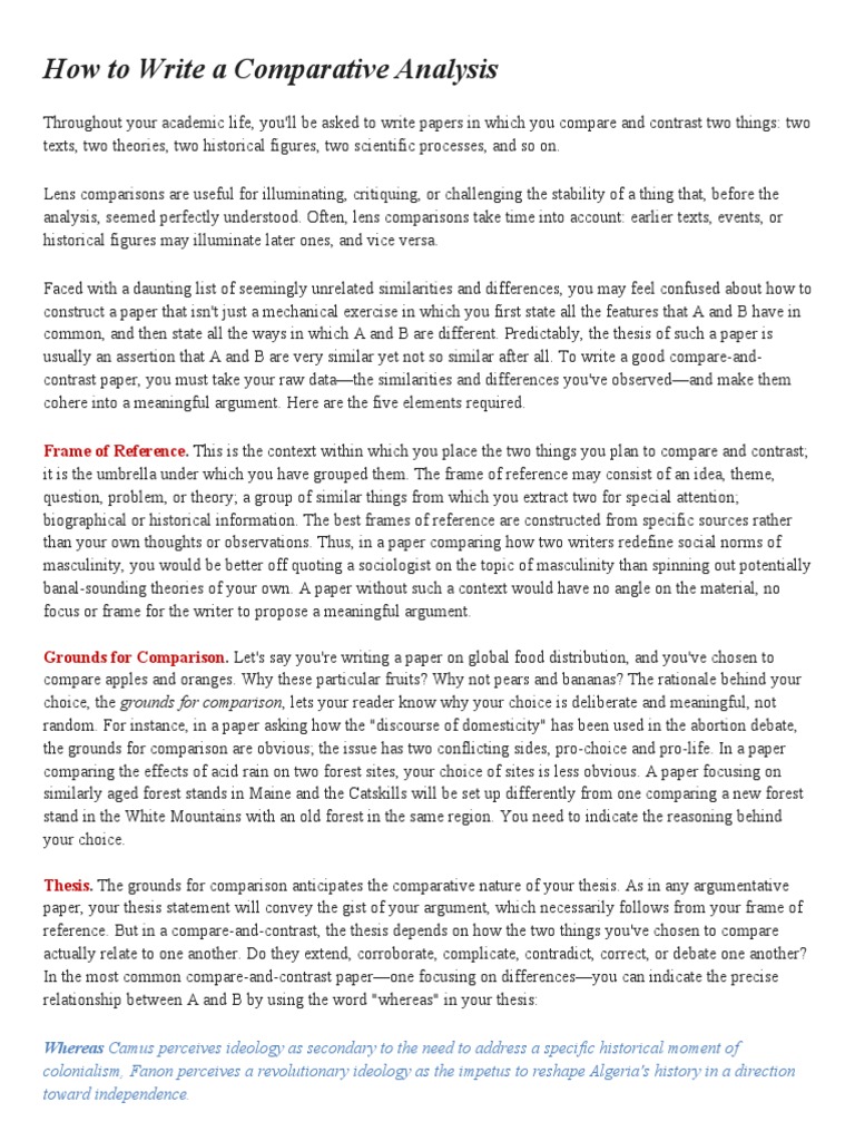The Comparative Analysis | Download Free PDF | Essays | Paragraph