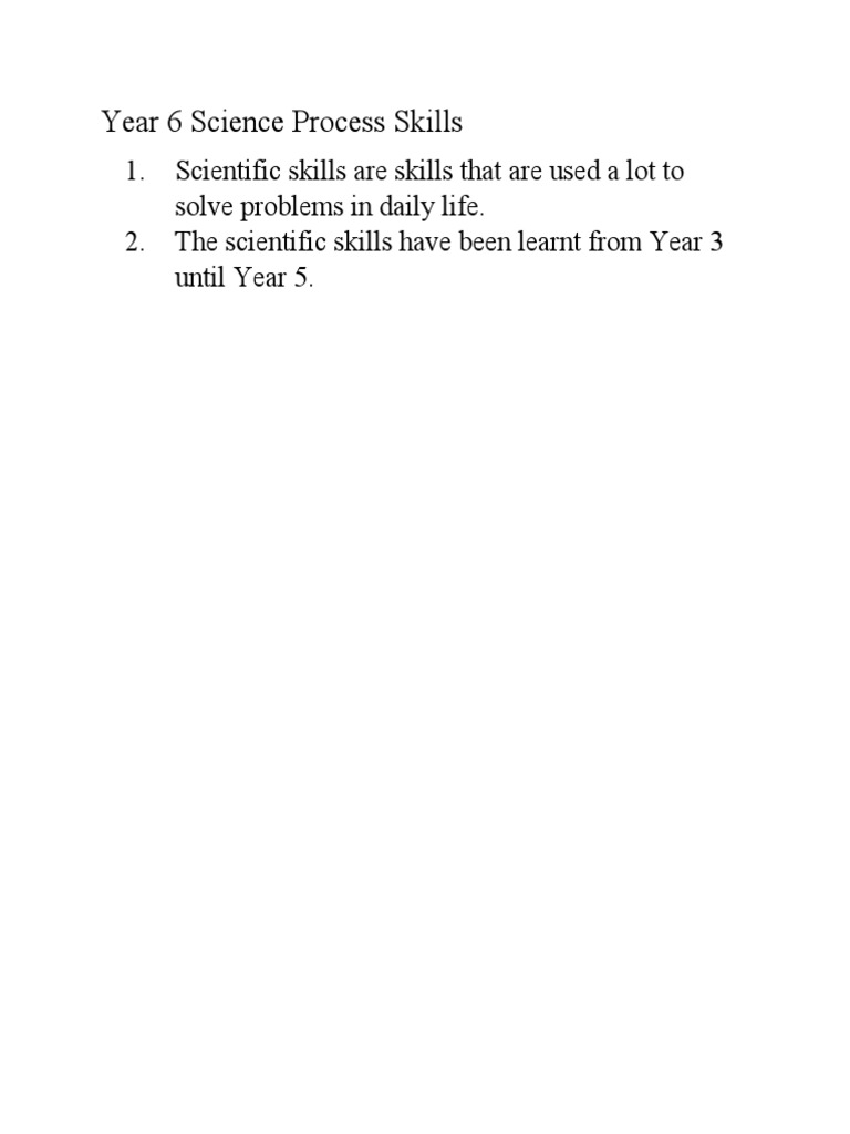 Year 6 Science Process Skills | PDF | Career & Growth