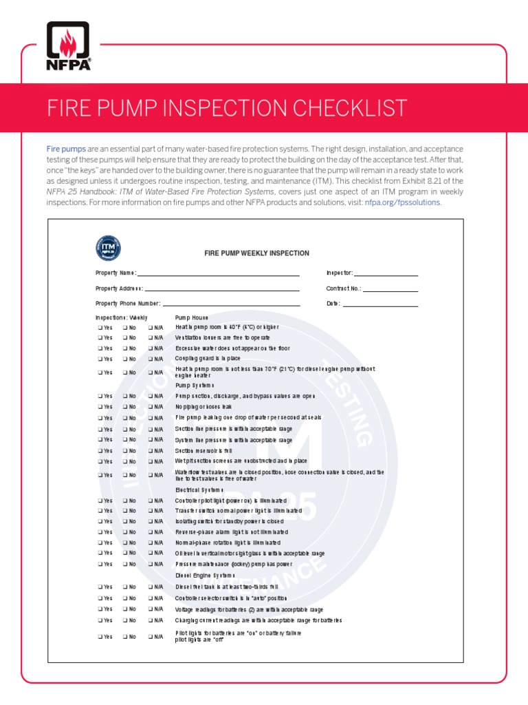 Fire Pump Hydrant Inspection Checklist | PDF | Pump | Civil Engineering