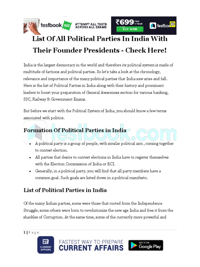 A Comprehensive List of National and State Political Parties in India ...
