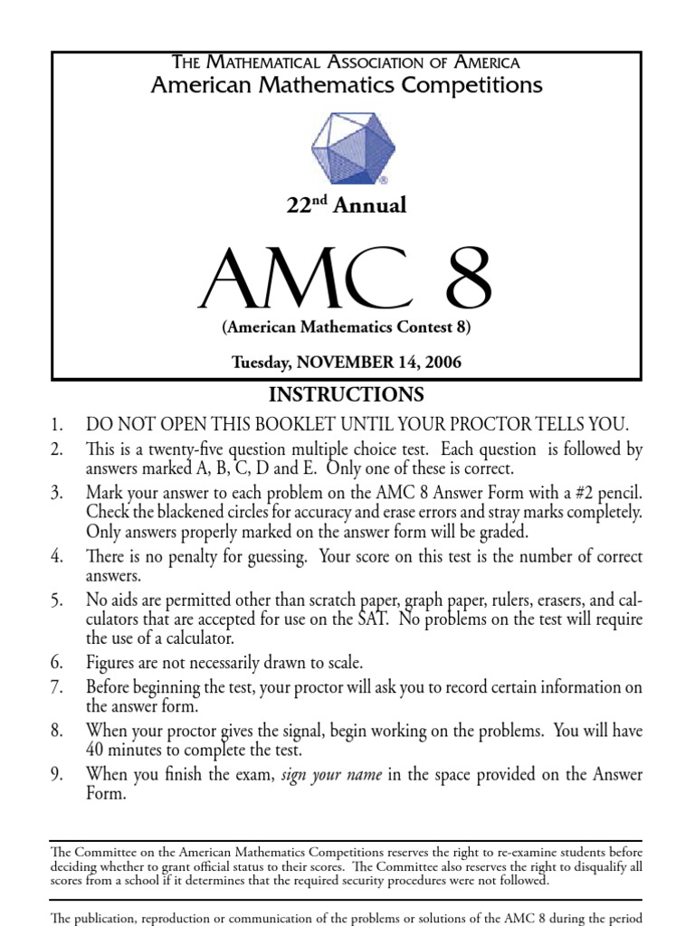 American Mathematics Competitions: 22 Annual | PDF | Area | Elementary ...