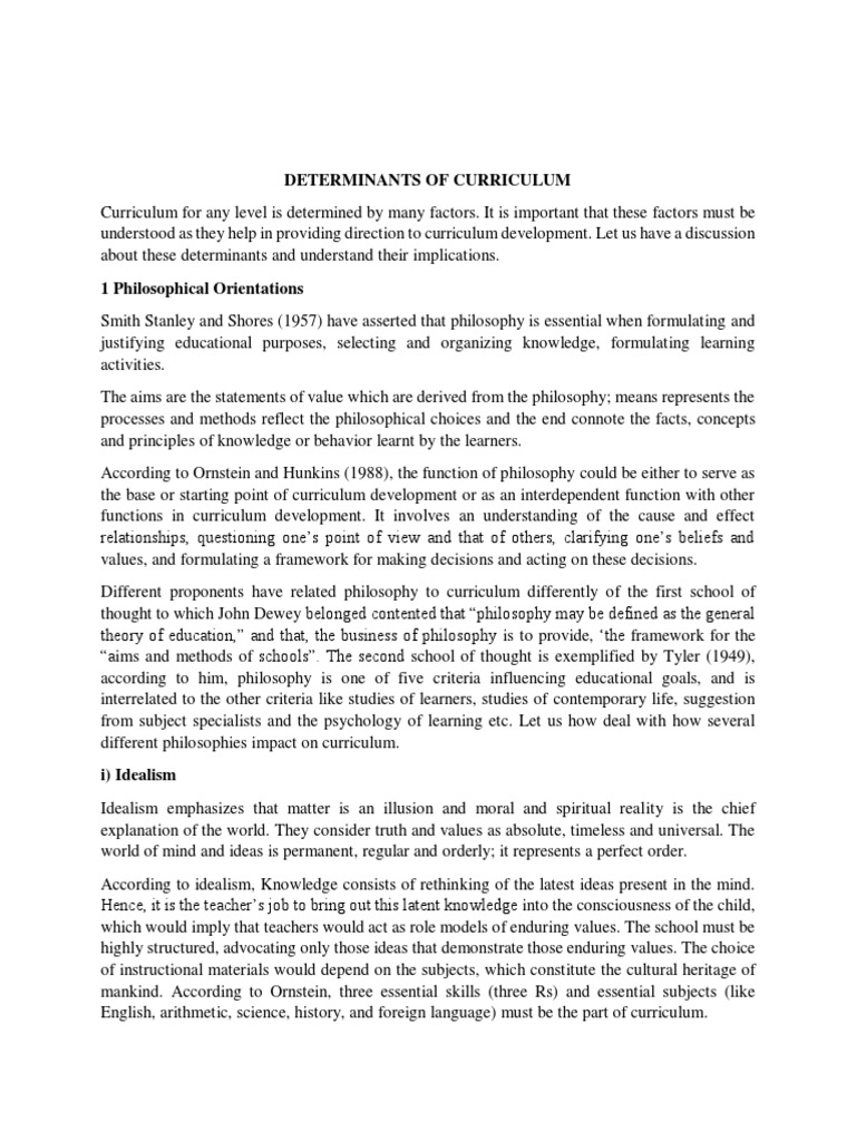 C 8 Determinants of Curriculum - A K Milan | PDF | Curriculum | Idealism