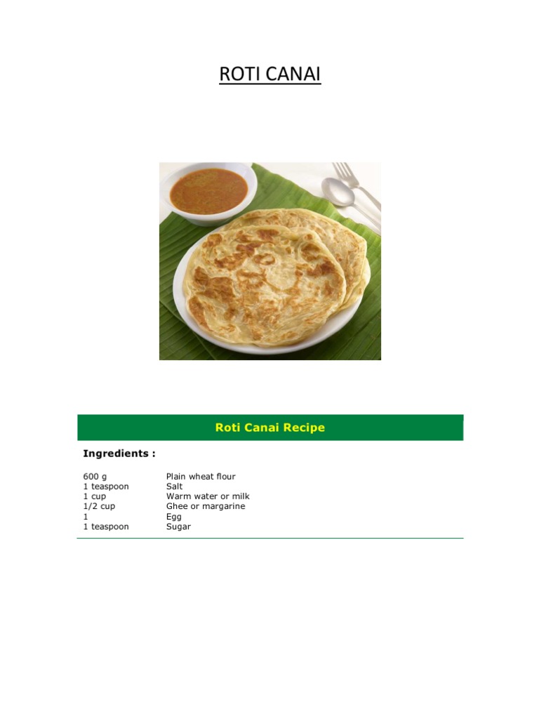 Roti Canai Recipe: Ê Ngredients | PDF | Stir Frying | Fat