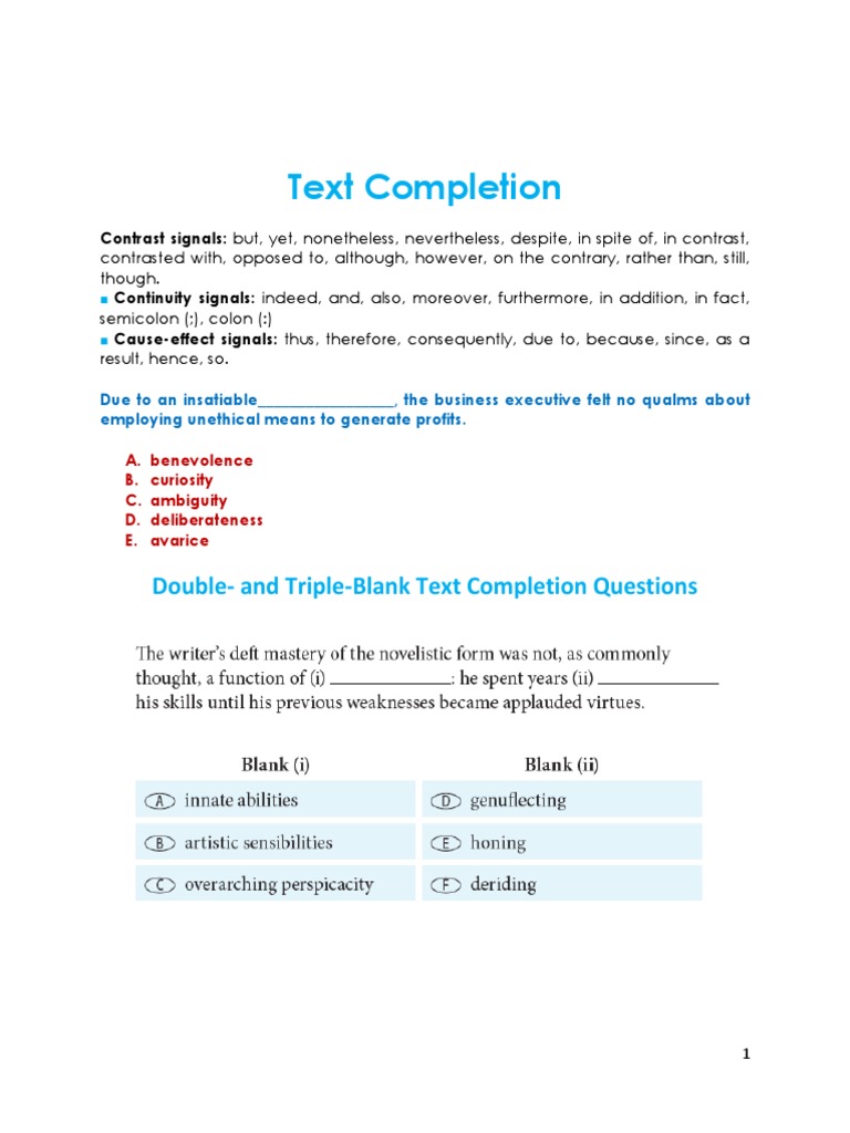 Double-And Triple-Blank Text Completion Questions | PDF | Career ...