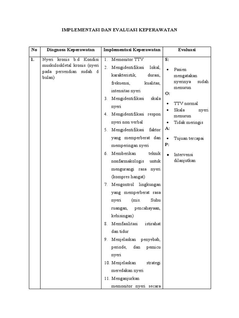 Implementasi Dan Evaluasi Keperawatan | PDF
