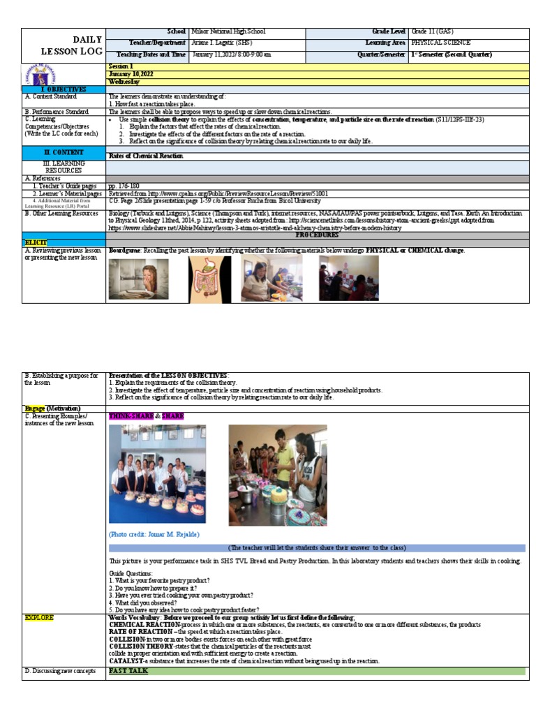 Grade 11 Physical Science Lesson Plan | PDF | Reaction Rate | Chemical ...