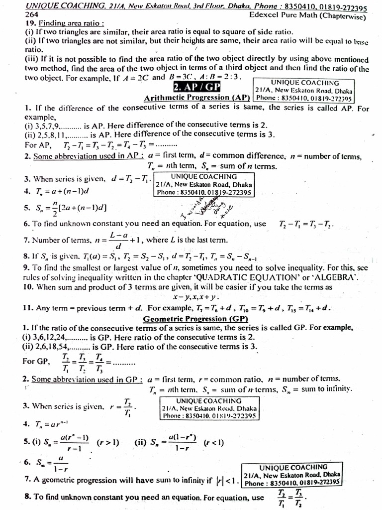 Pure Maths Formula Sheet for Class 10 | PDF | Trigonometric Functions ...