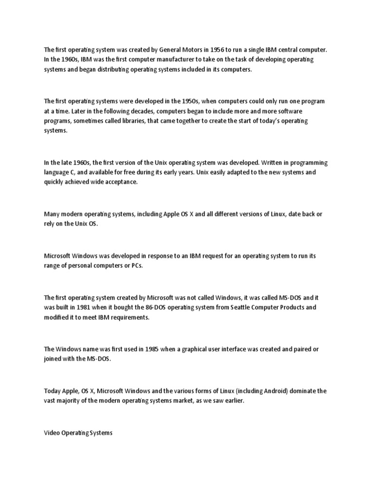 The History of The Operating System | PDF | Operating System ...