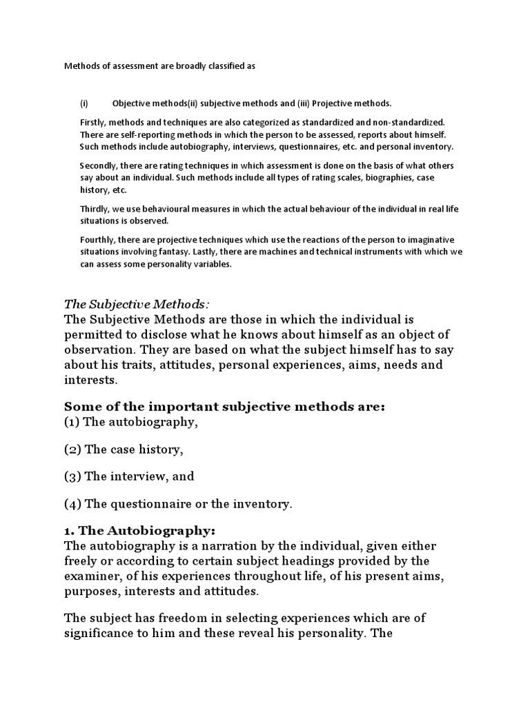 Methods of Assessmrnt of Personality | PDF | Attitude (Psychology ...